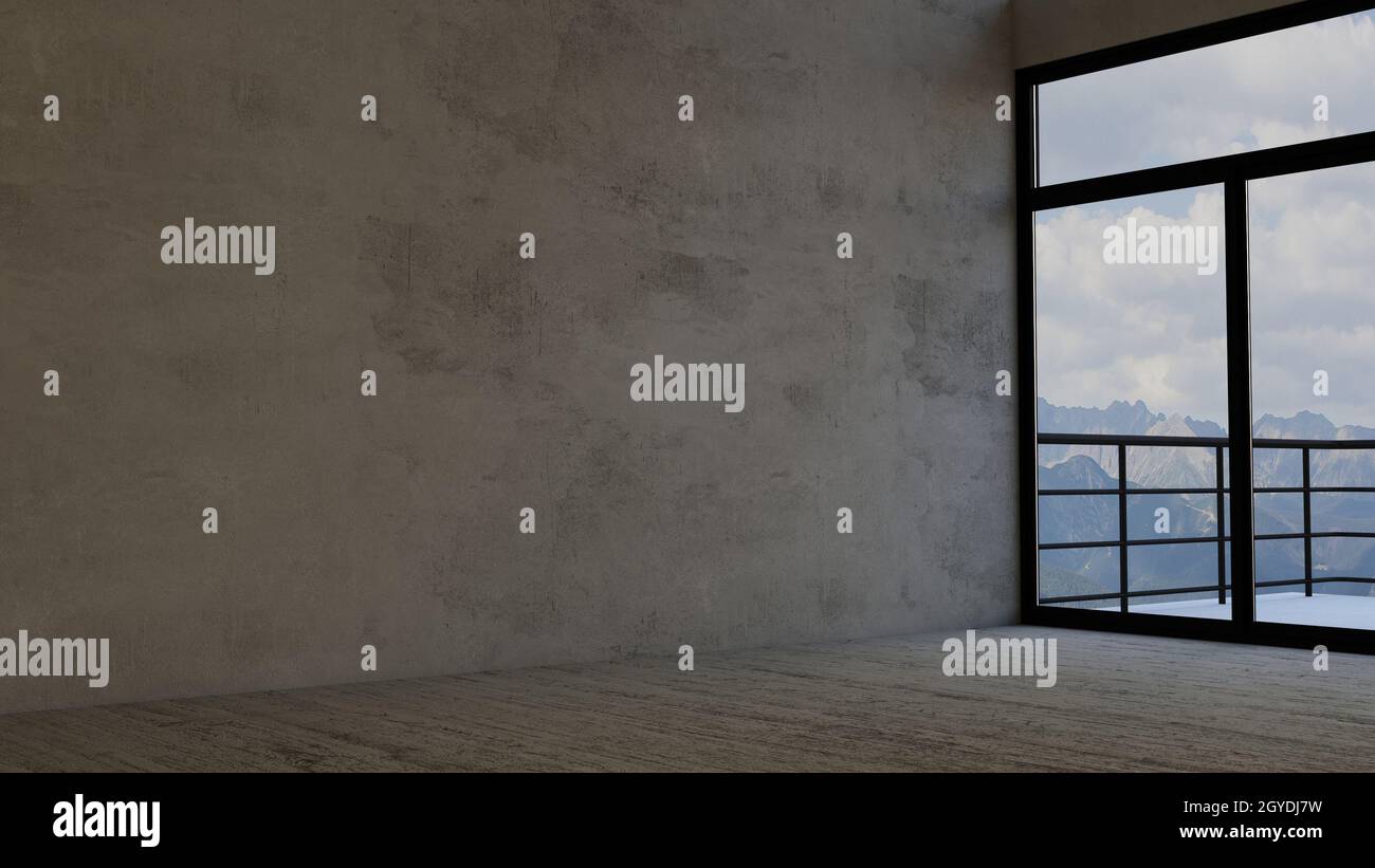 Render of 3D Contemporary Empty Room Stock Photo - Alamy