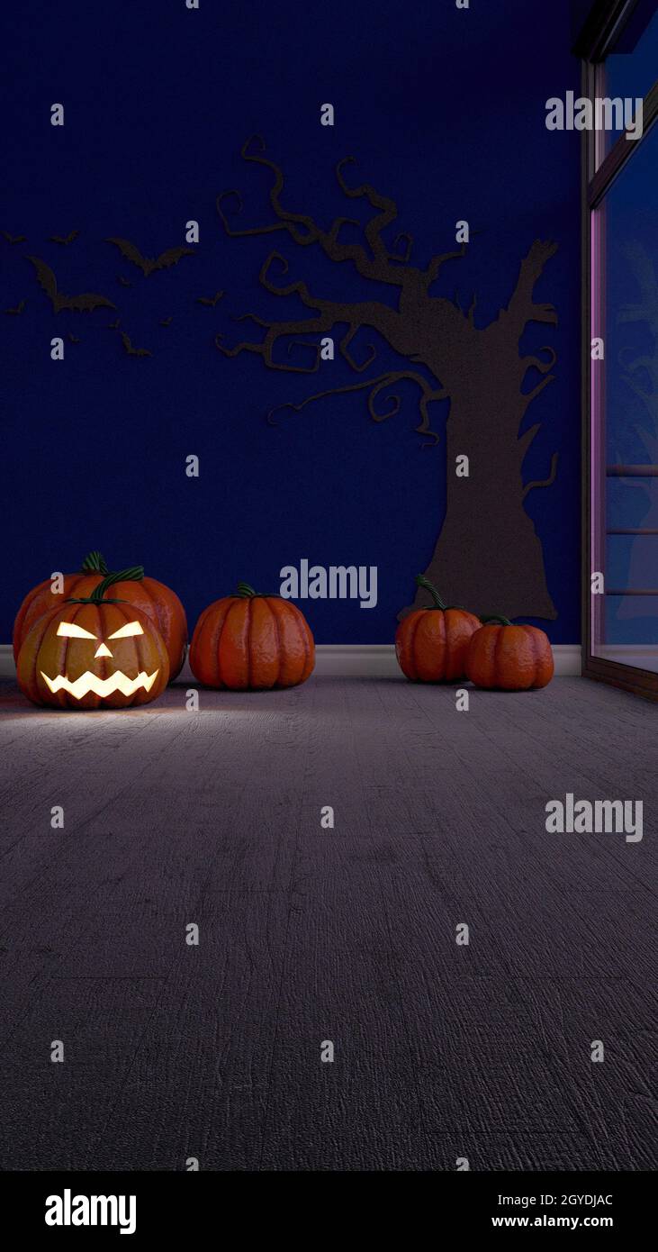 Render of 3D Contemporary Empty Room with Jack-o-lantern Stock Photo ...
