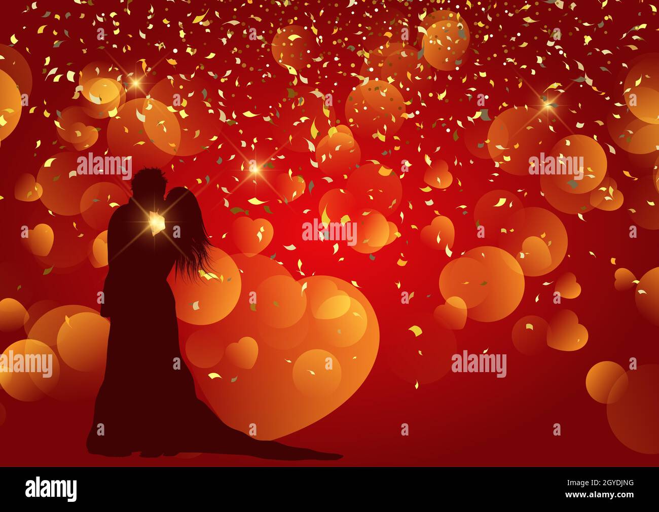 Valentine's Day background with silhouette of wedding couple on bokeh lights design Stock Photo ...