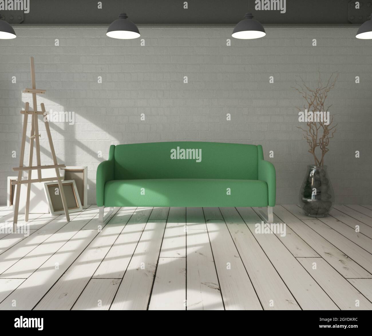 3d render of sofa in modern apartment setting Stock Photo - Alamy