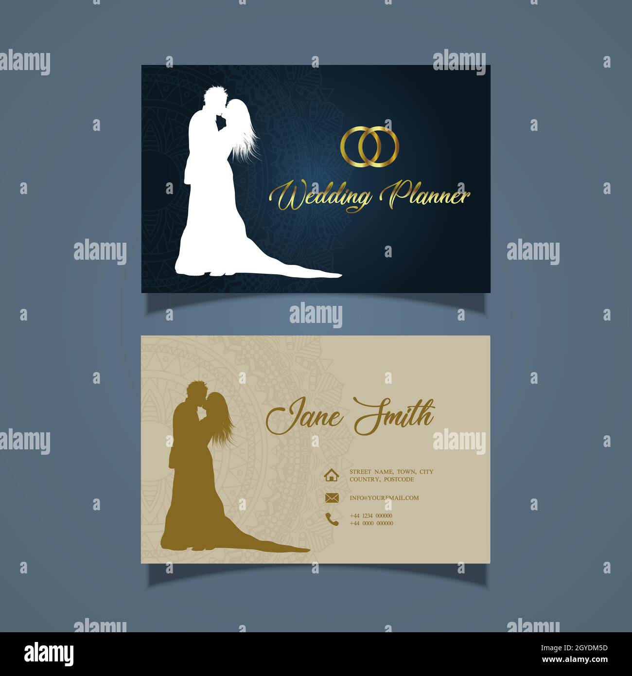 Luxury business card with elegant design of bride and groom for wedding ...