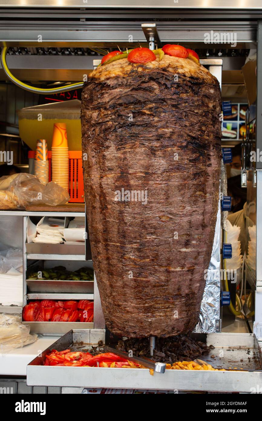 Vertical of the cooked delicious traditional Turkish doner kebab Stock ...