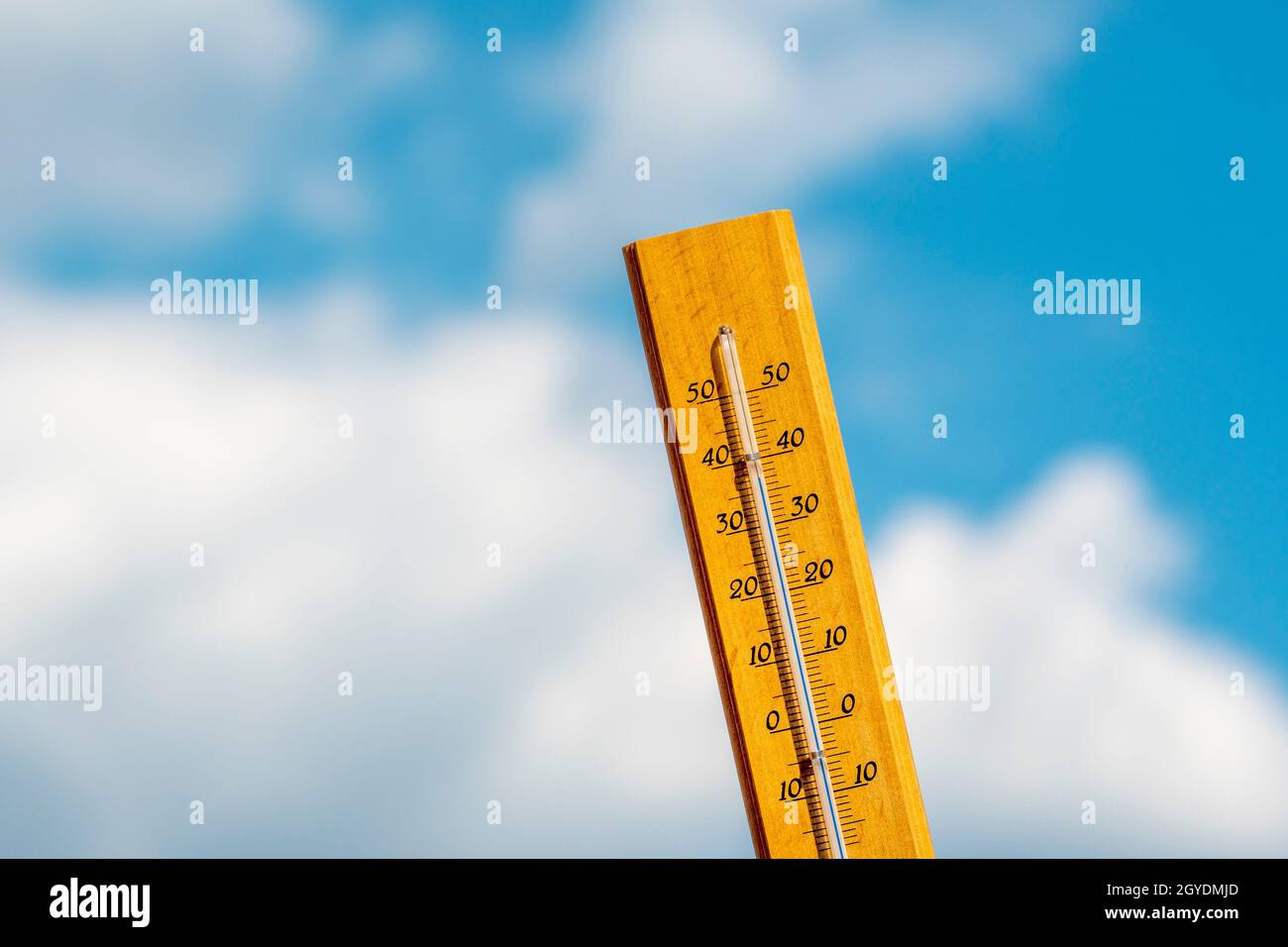 Thermometer on a hot summer day. Mercury thermometer marking 37 degrees ...