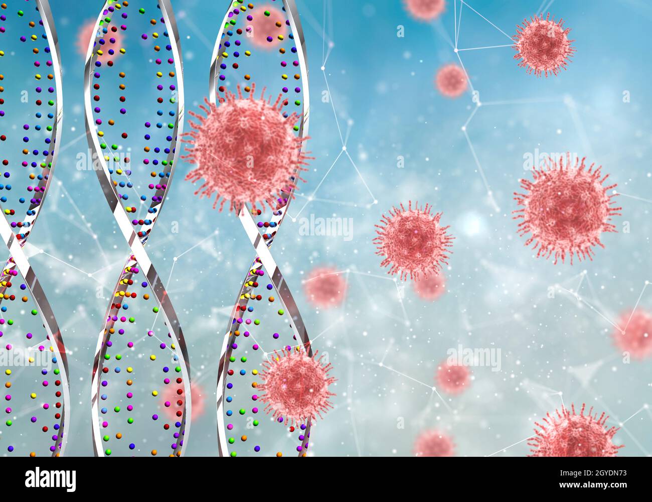 3D render of a medical background with DNA strands and abstract virus ...