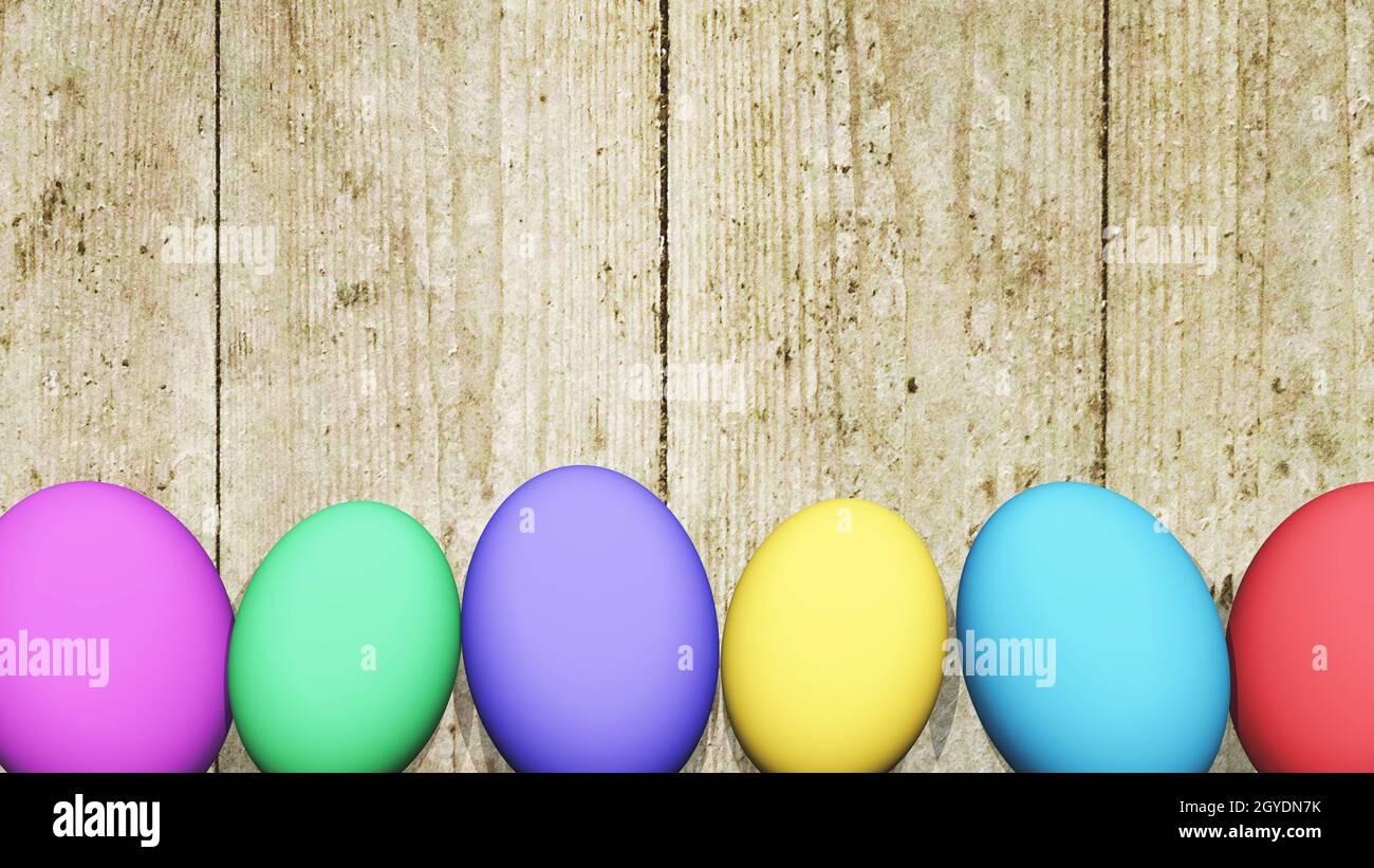 3D render of Easter eggs against a wooden texture Stock Photo - Alamy