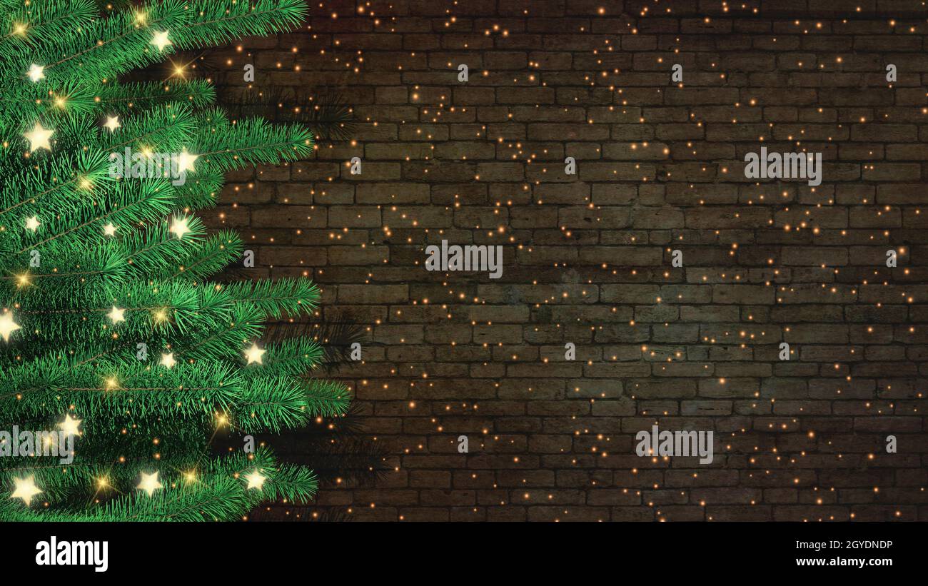 3D render of a Christmas tree against a brick wall Stock Photo - Alamy