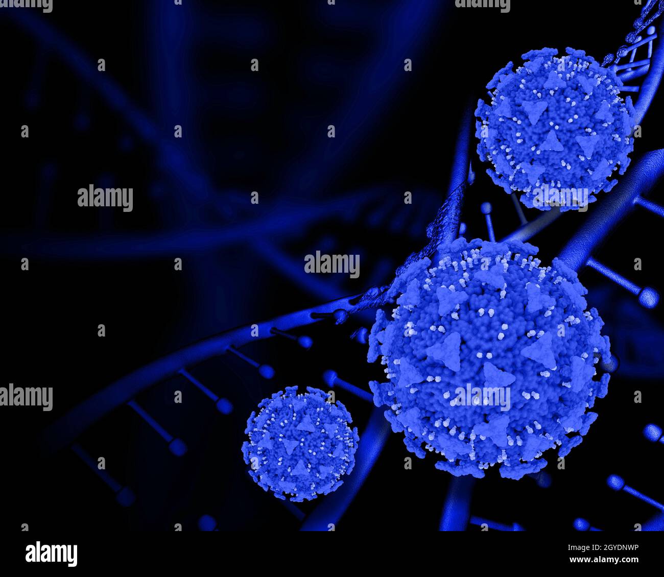 3D render of a dark medical background with DNA strands and Covid 19 ...