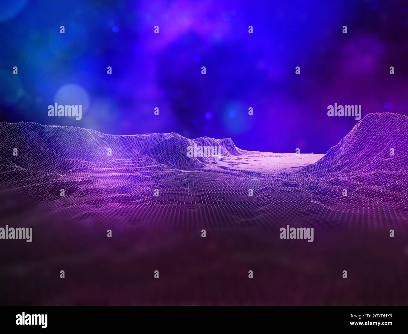 3D render of a digital landscape with connecting lines and dots ...