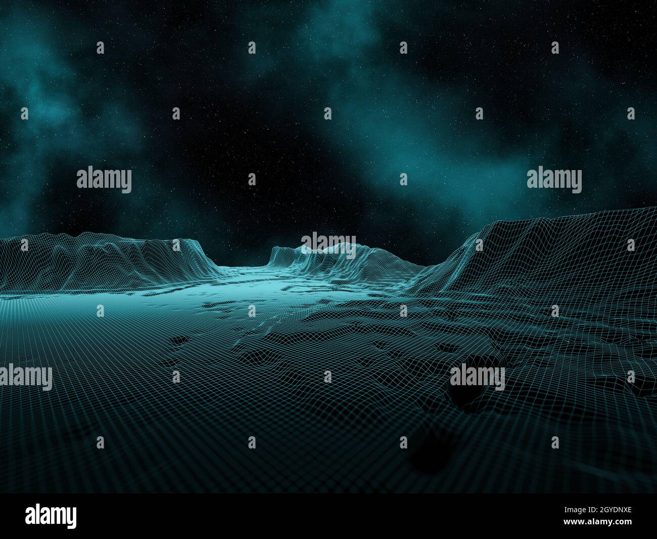 3D render of a digital landscape with space sky and nebula Stock Photo ...