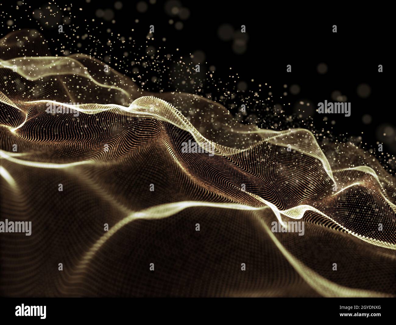 3D render of a digital background with golden flowing cyber dots Stock ...