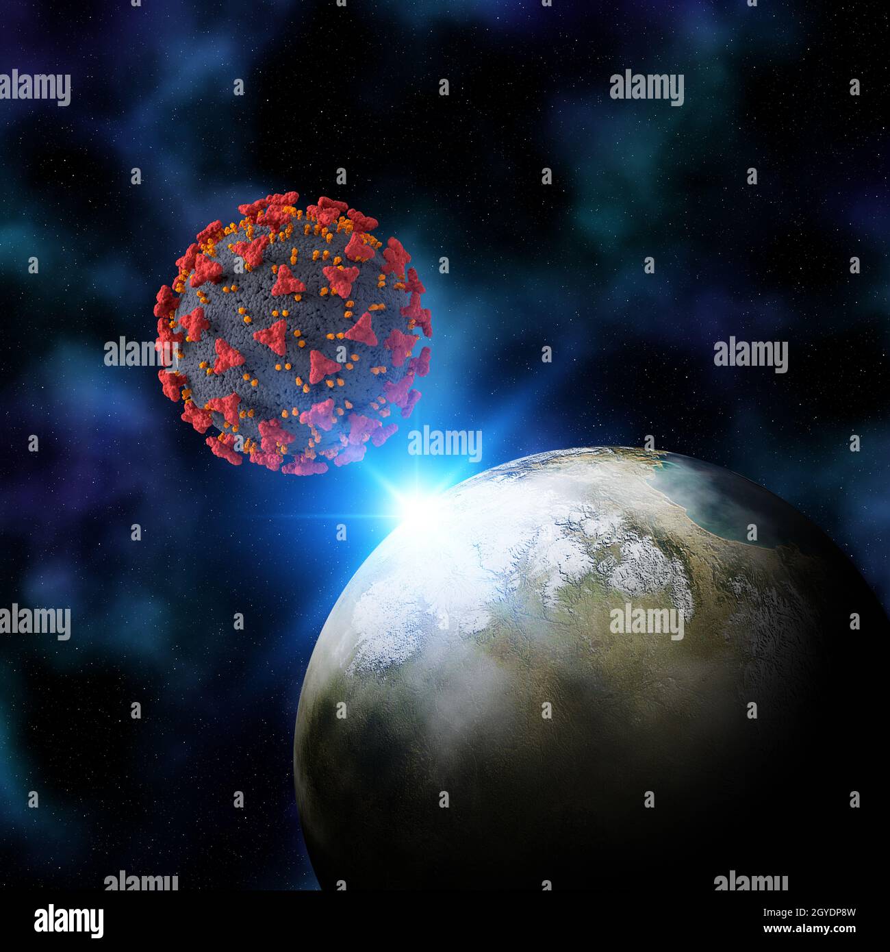 3D render of a fictional space background with the Earth and Coronal ...