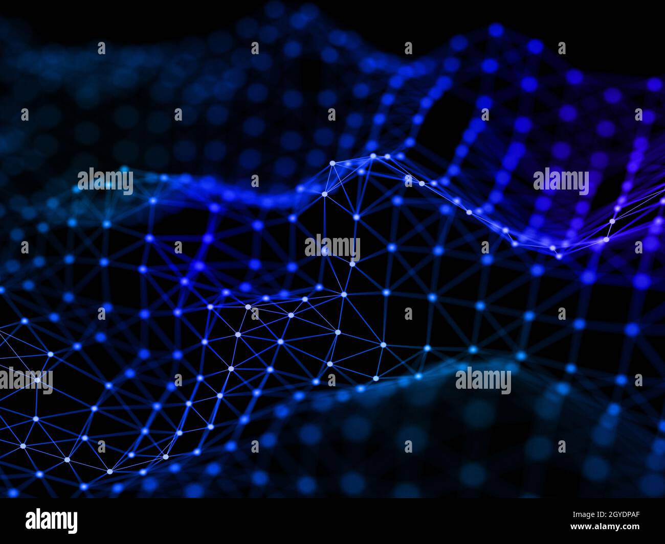 3D render of a flowing network connections design with connecting lines ...