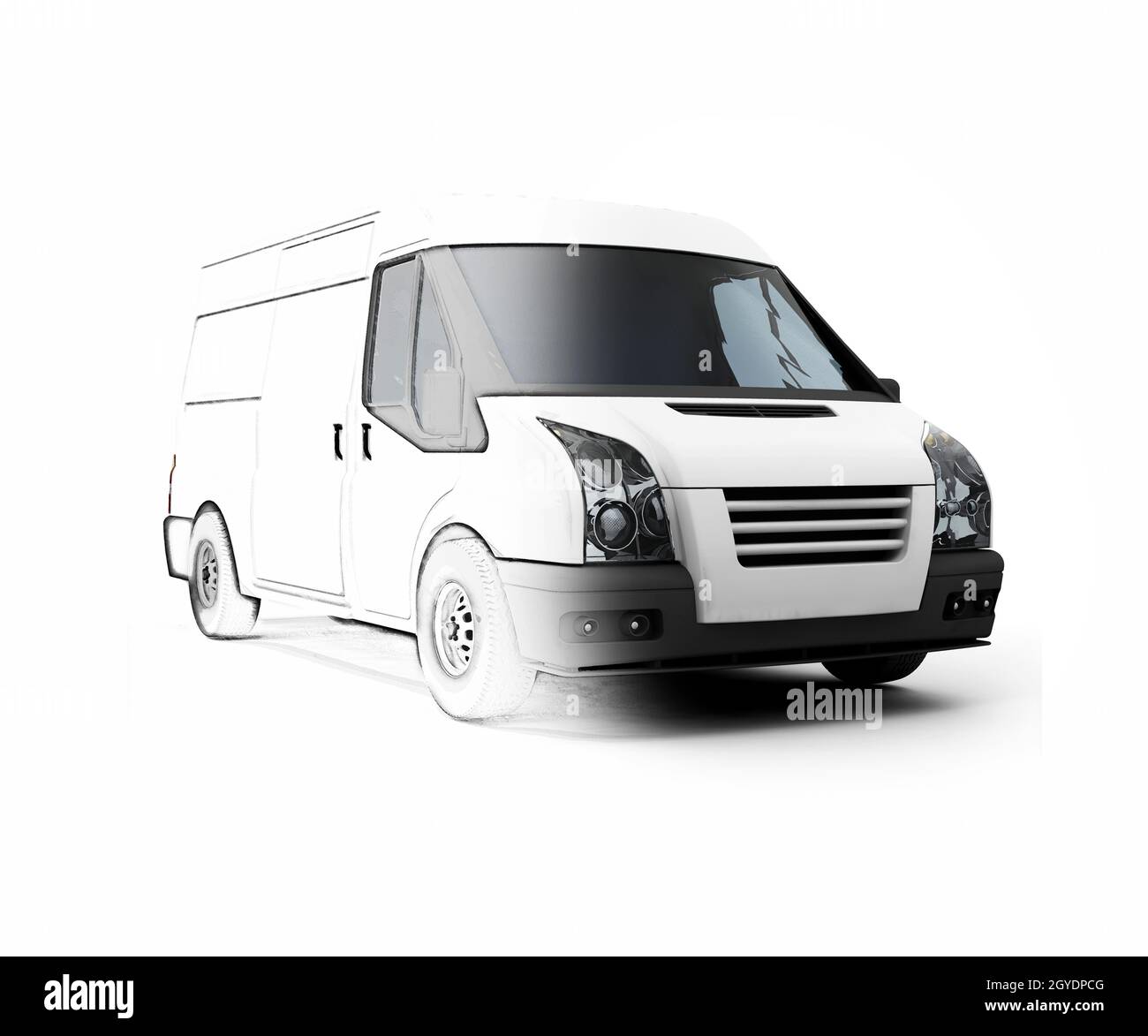 3D render of a generic white van half sketched Stock Photo - Alamy