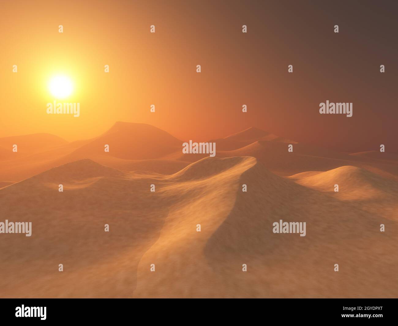 3D render of a hazy desert scene with sunset sky Stock Photo - Alamy