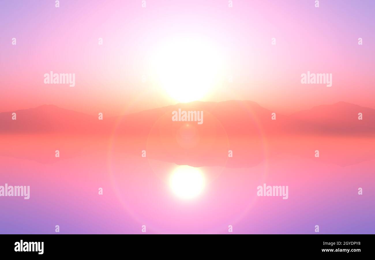 3D render of a hazy sunset ocean landscape Stock Photo - Alamy