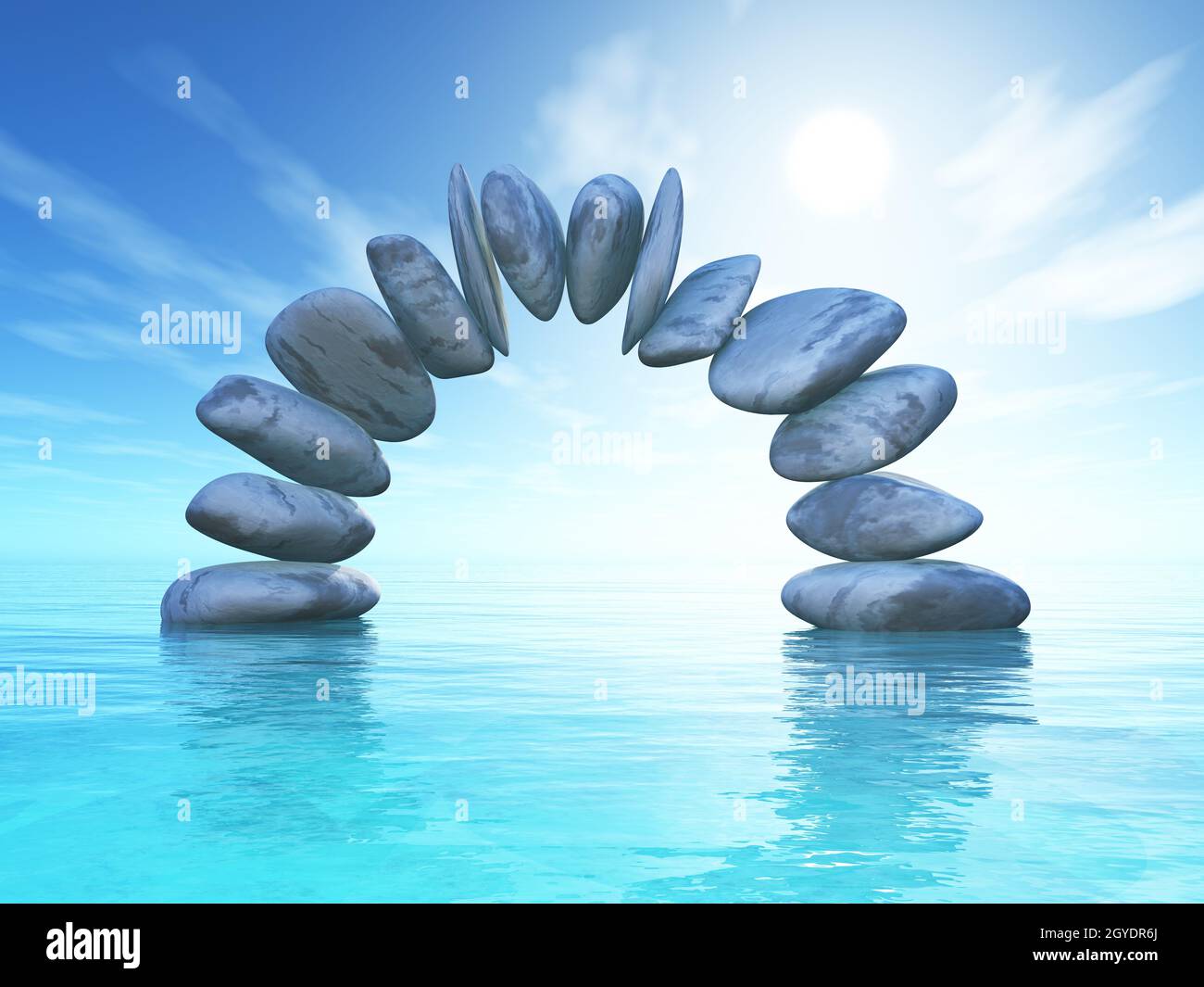 3D render of a landscape with stone formation in tropical ocean Stock ...