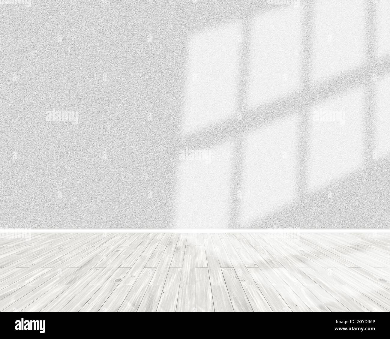 3D render of a light room interior with sun shining from the right ...