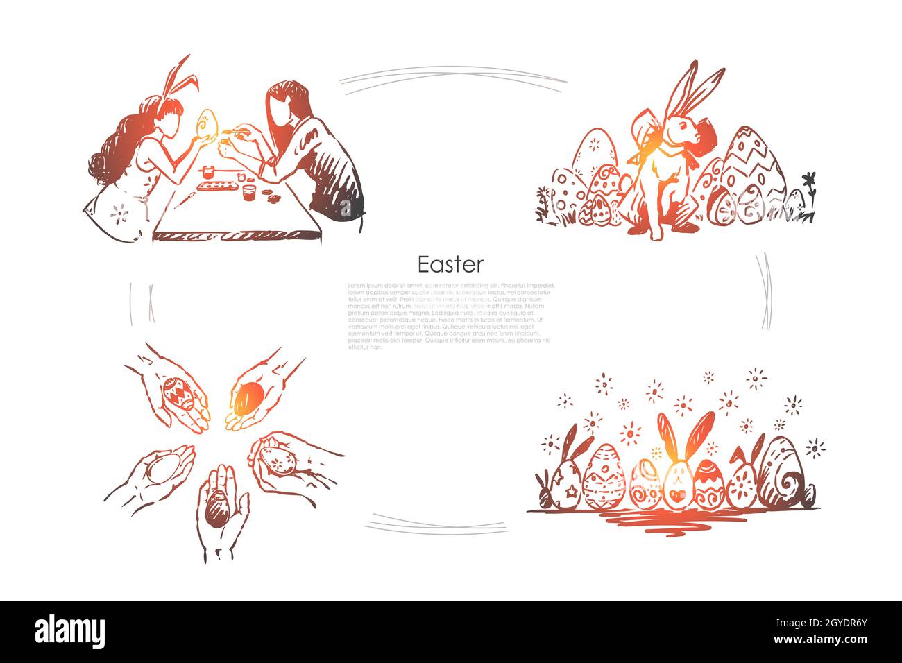 Girlfriends wearing bunny ears, eggs decorating, traditional festive ...