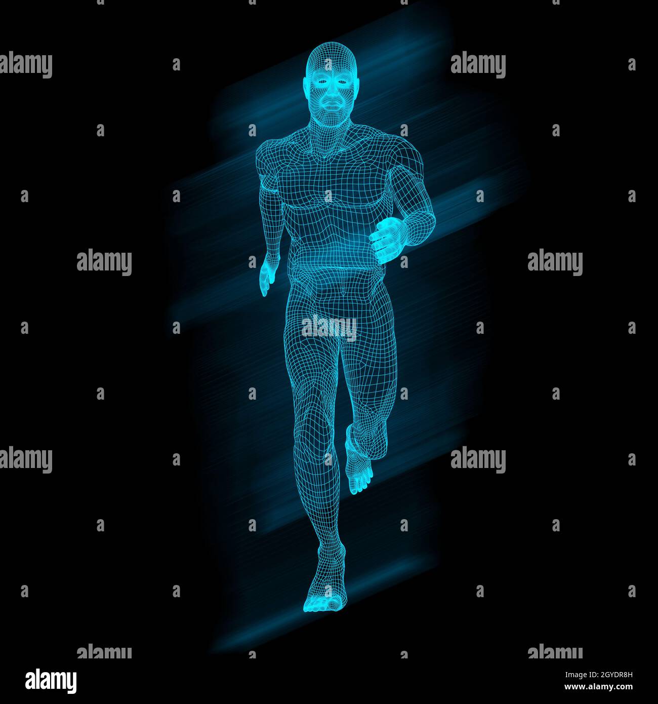 3D render of a male figure in running pose with wireframe design Stock ...