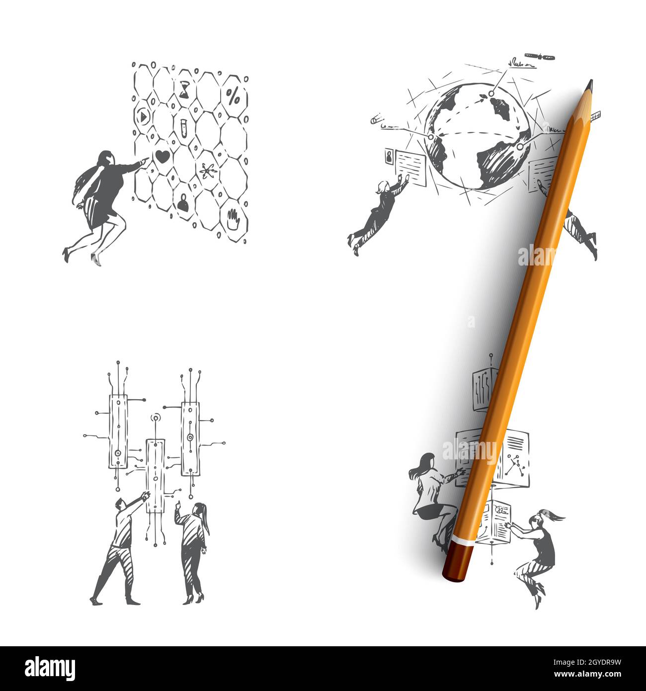 Future technologies - people pushing buttons, looking at screens and ...