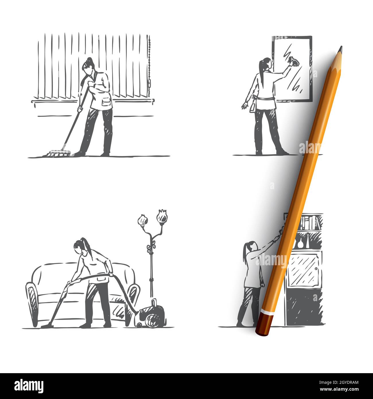 Bucket and brush sketch cleaning hi-res stock photography and images ...