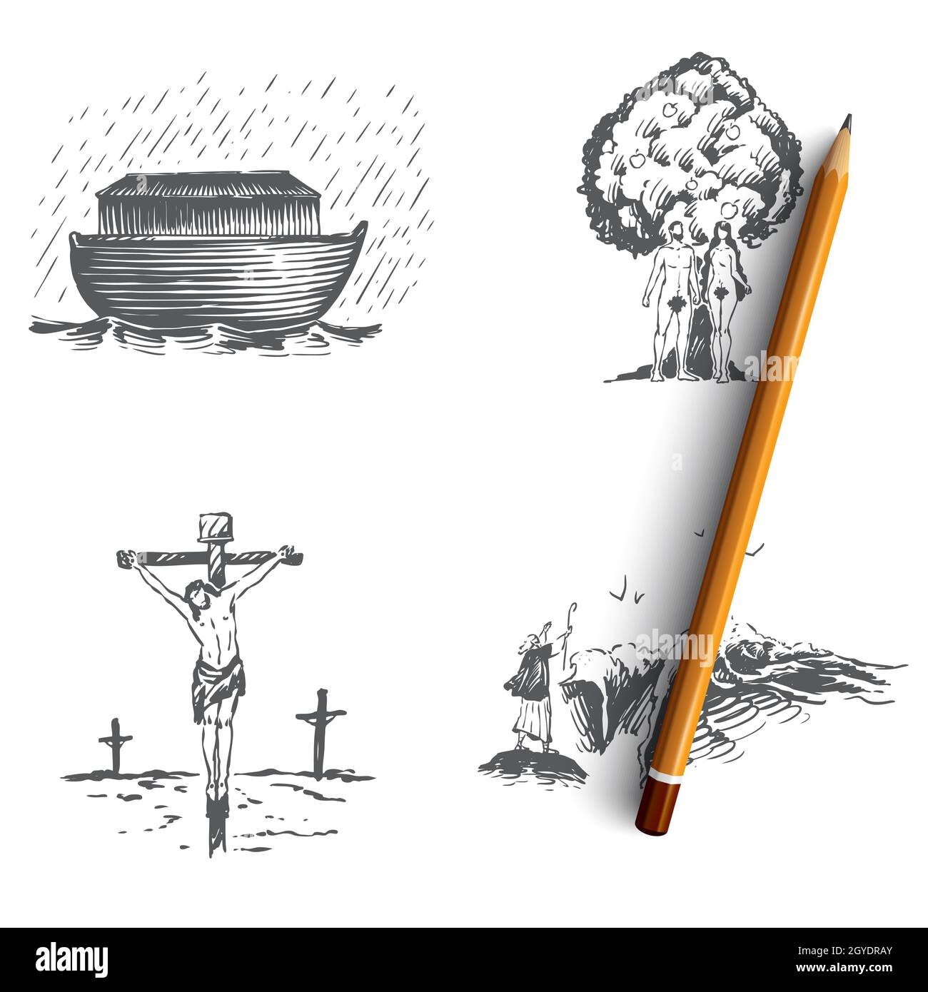 Bible narratives - Noahs ark, Adam and Eve, Jesus Christ vector concept ...