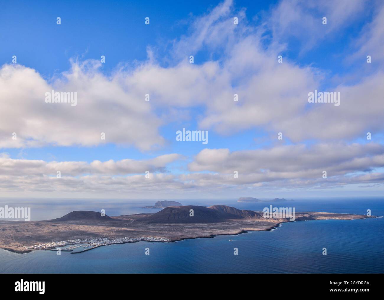 Spanish view landscape in Mirador del Rio Lanzarote tropical volcanic ...