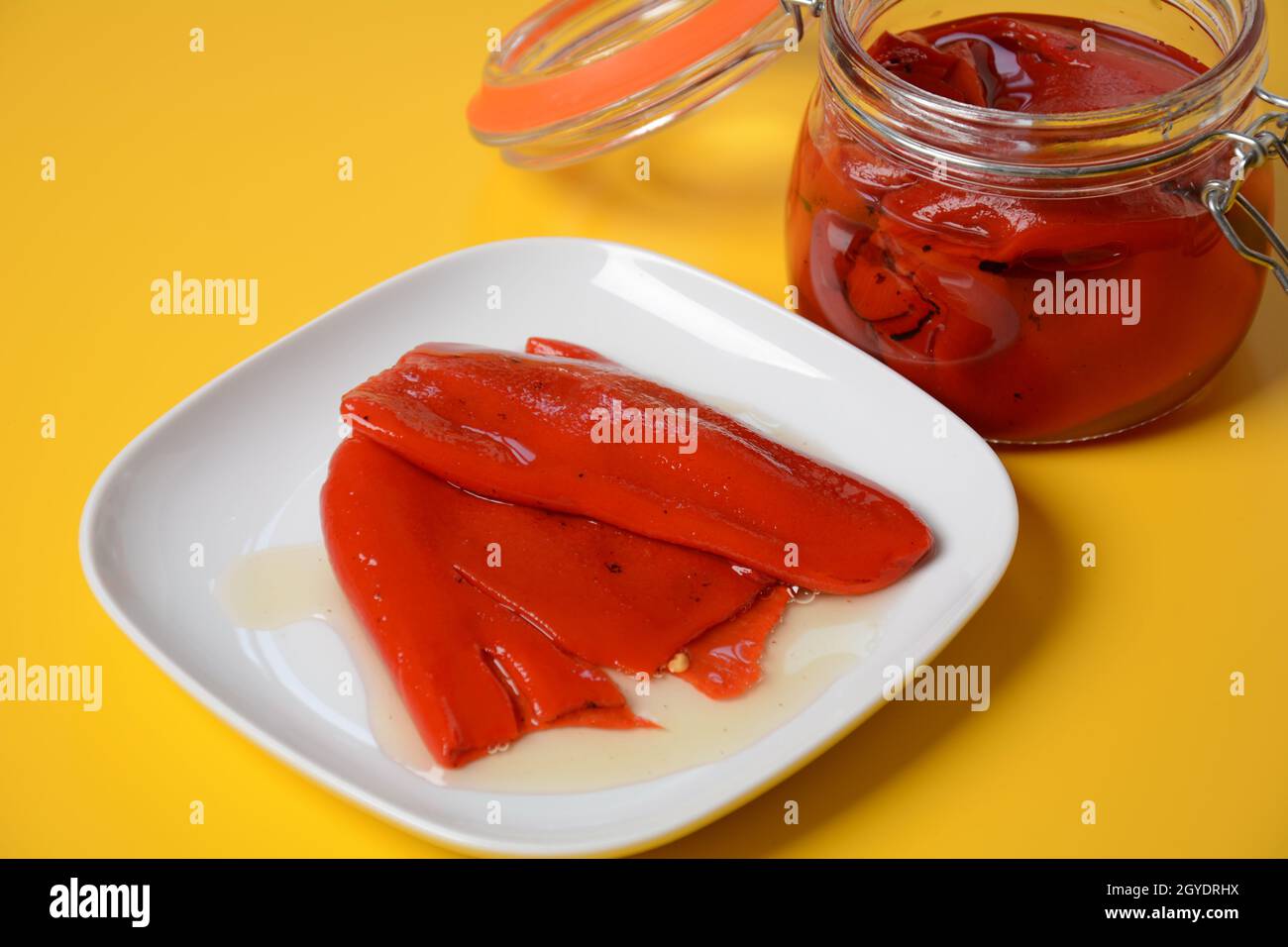 Delicious sweet red pepper pickles. Preserved, marinated red sweet ...