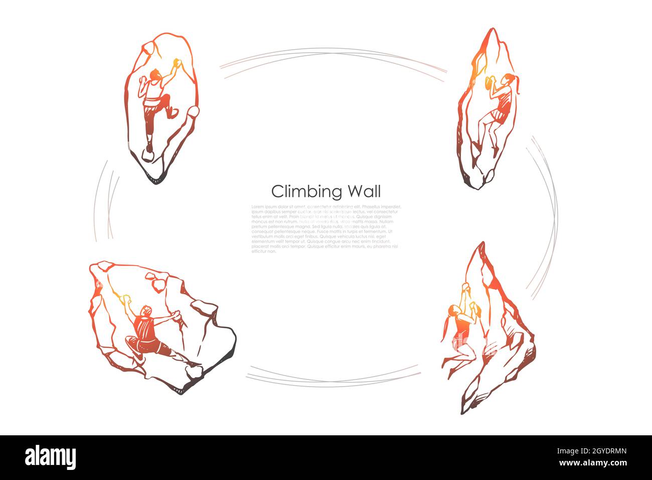 Climbing wall - men and women climbing up artificial wall vector ...