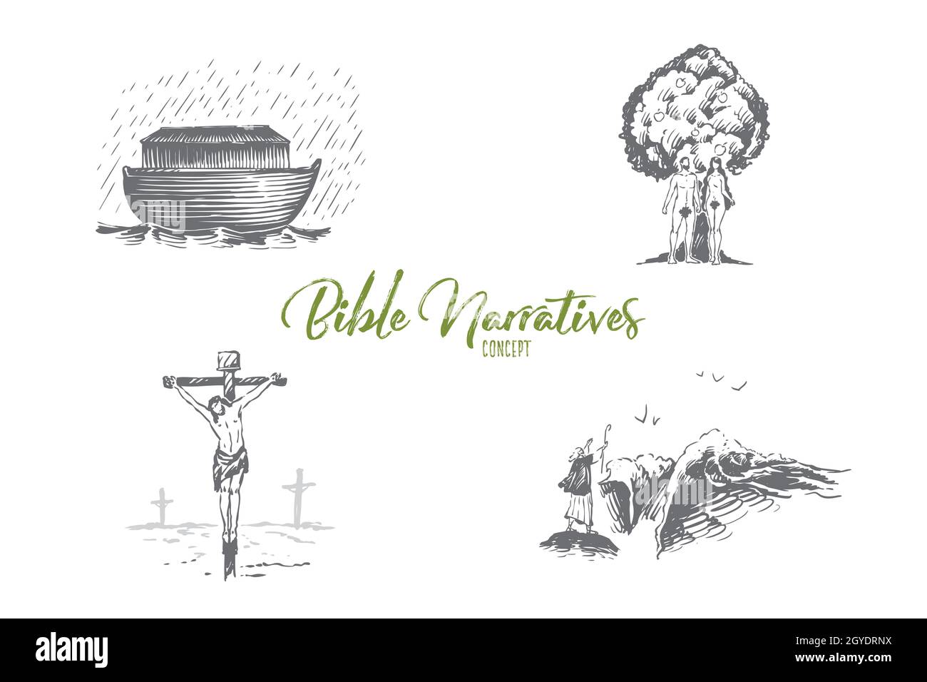 Bible narratives - Noahs ark, Adam and Eve, Jesus Christ vector concept ...