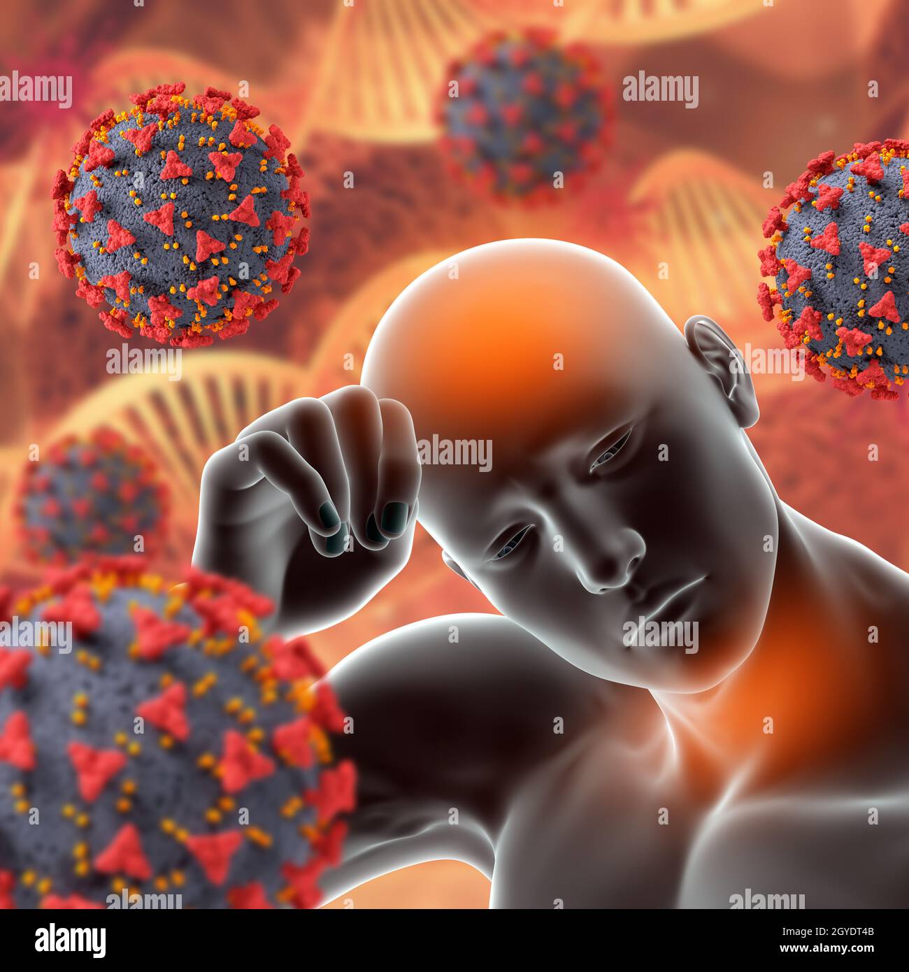 3D render of a medical background with Covid 19 virus cells and male ...