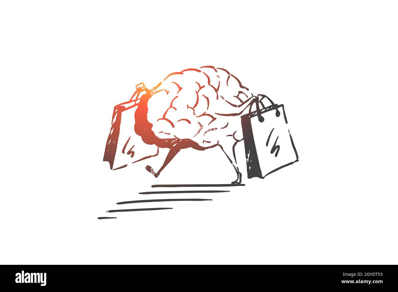 Shopping addiction, consumerism problem concept sketch. Surreal ...