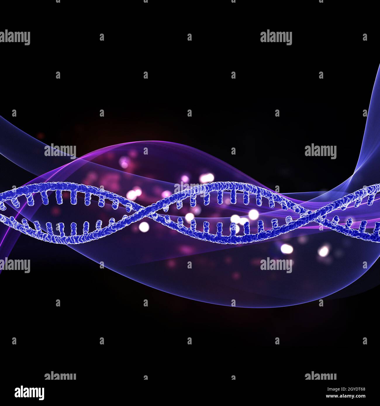 3D render of a medical background with DNA strand on flowing lines ...