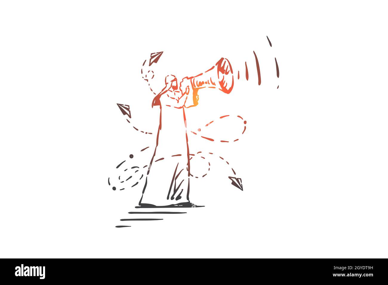 Announcement, promotion, notification concept sketch. Arab marketer ...