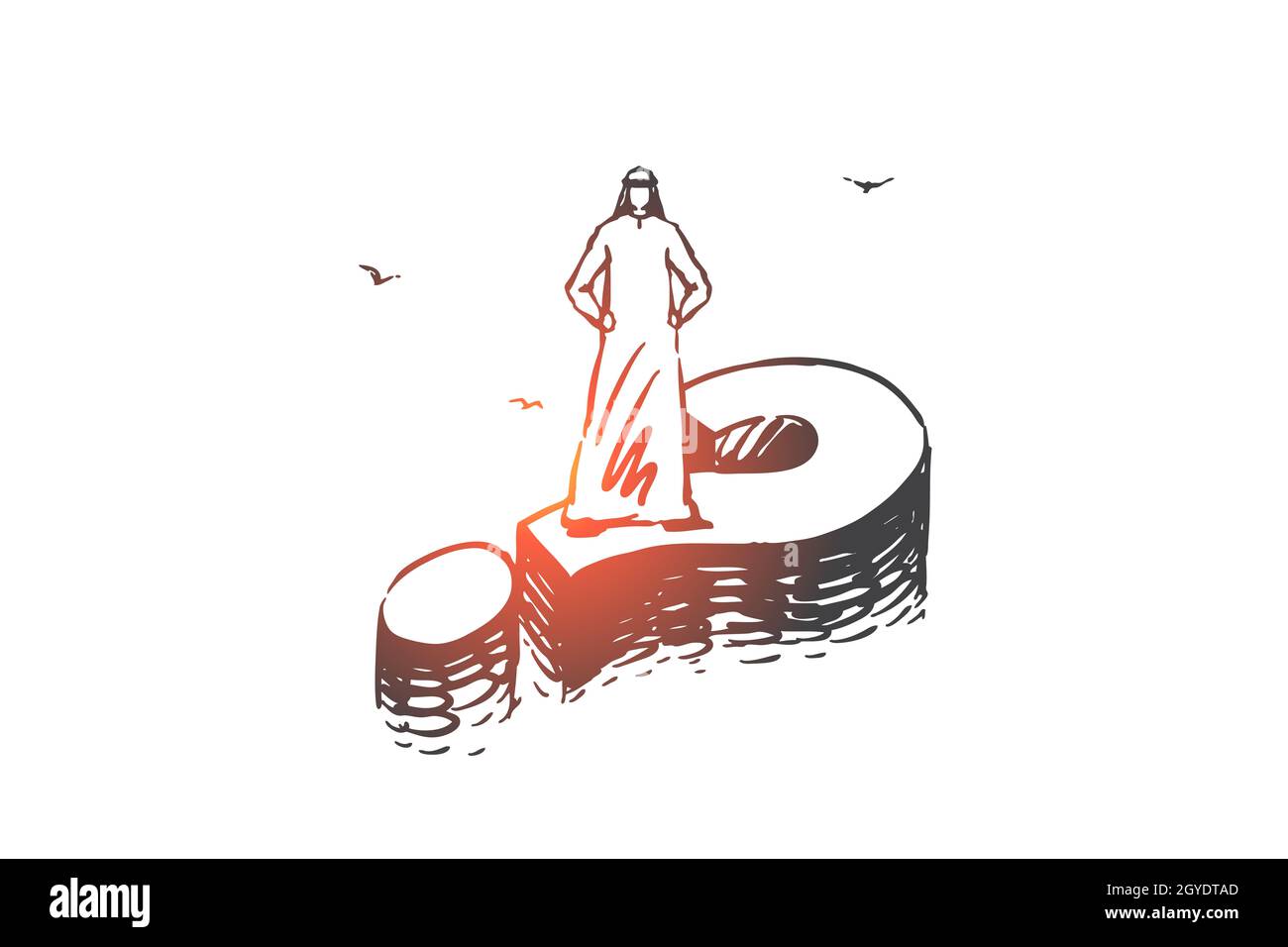 Solution, problem decision concept sketch. Muslim businessmen ...