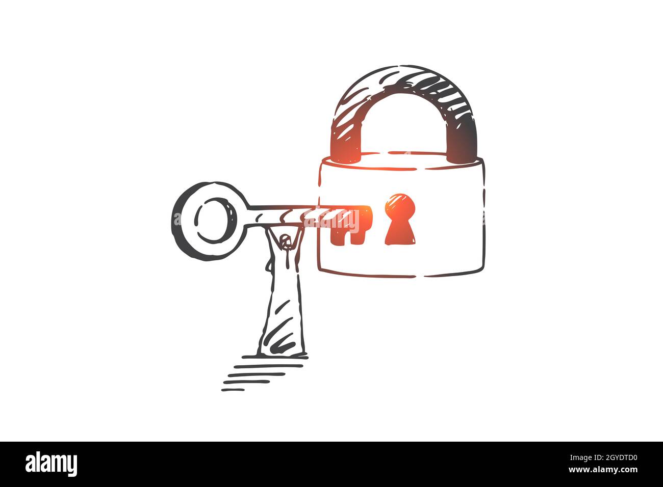 Lock opening, security concept sketch. Access limitation, problem ...
