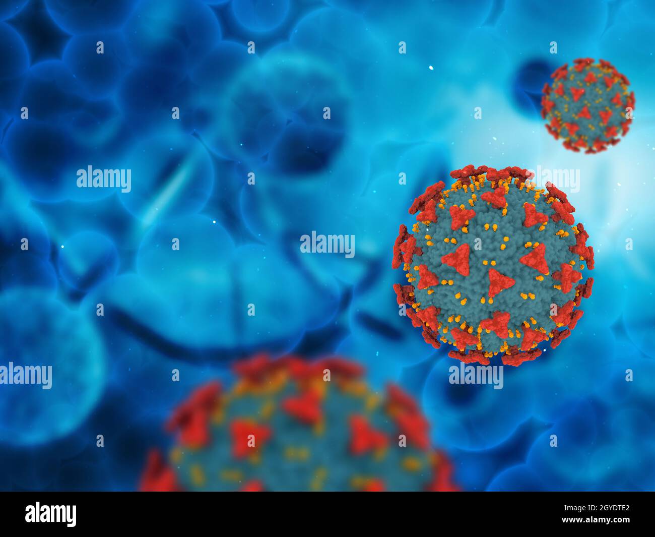 3D render of a medical background with abstract Covid 19 virus cells ...