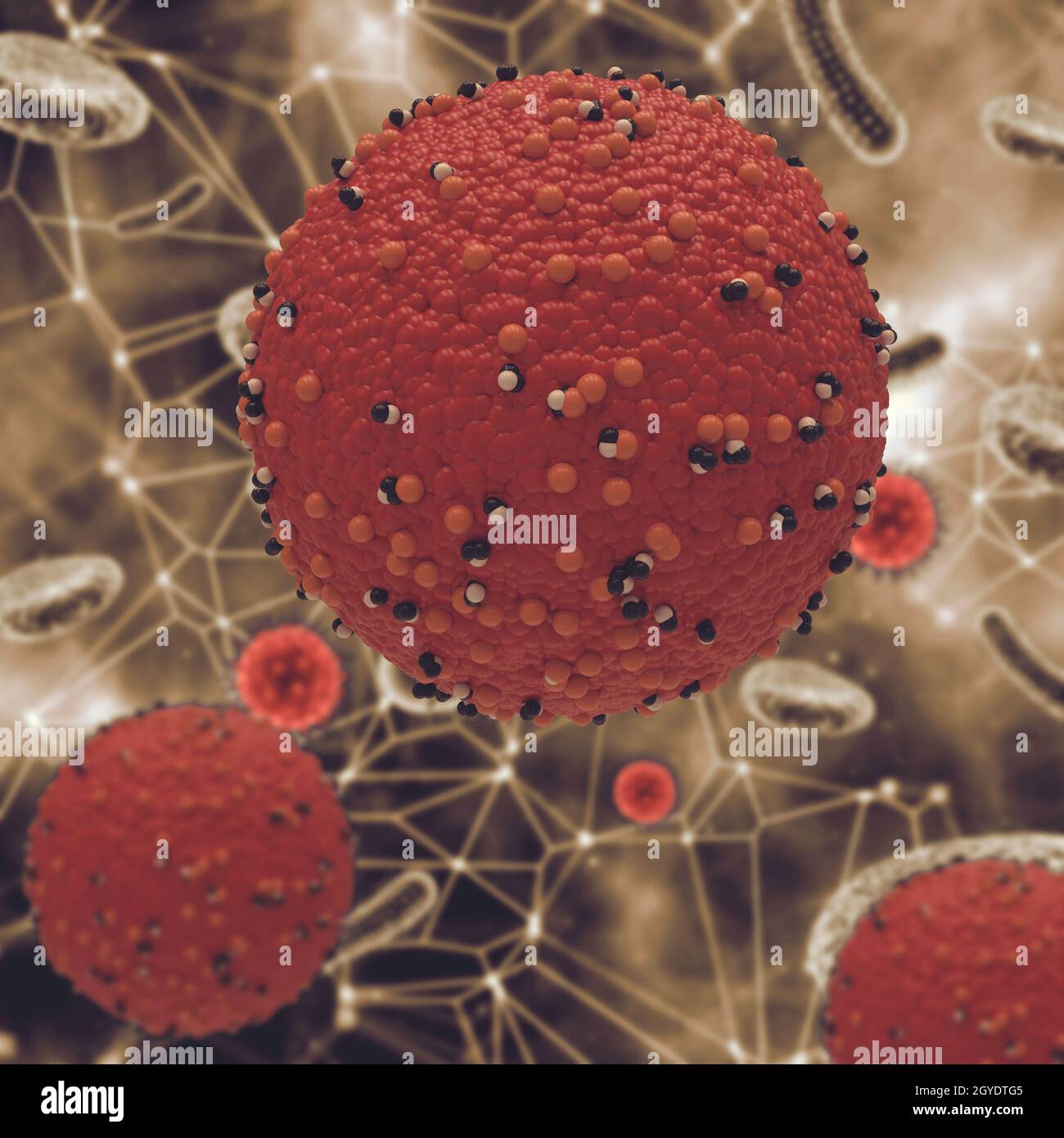3D render of a medical background with abstract measle virus cells ...