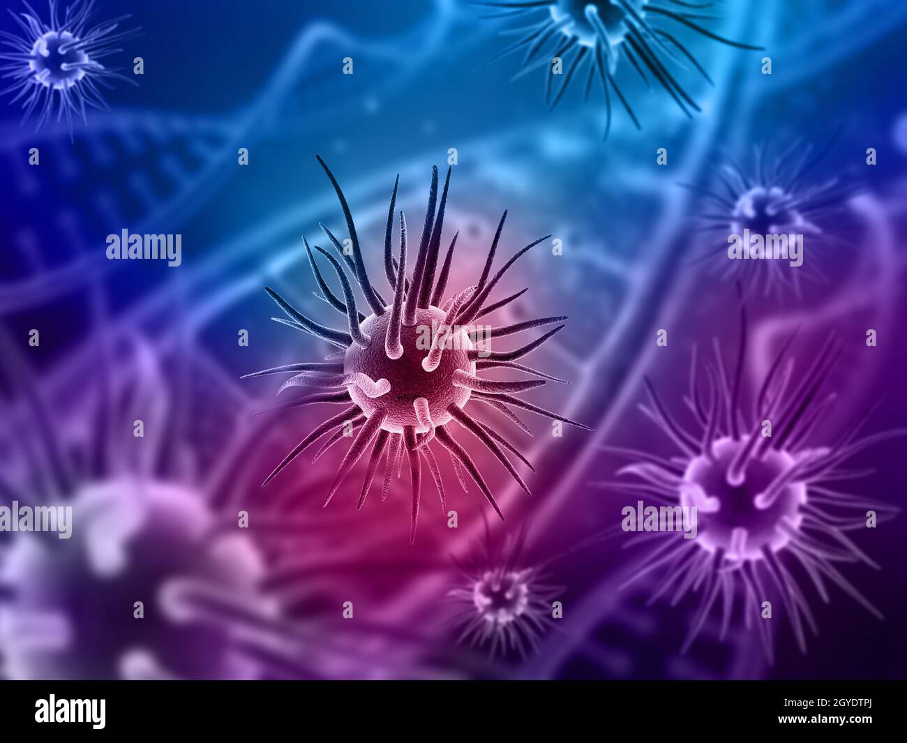 3D render of a medical background with abstract virus cells and DNA ...