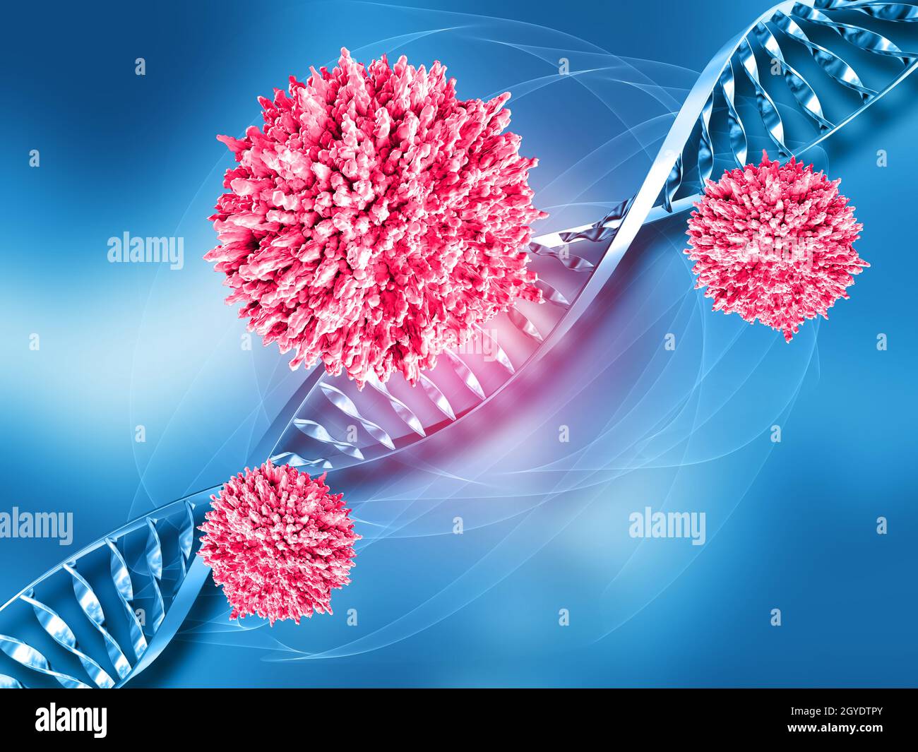 3D render of a medical background with abstract virus cells on DNA ...