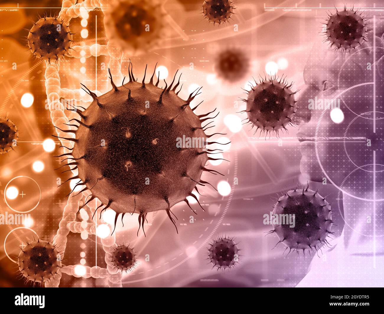 3D render of a medical background with abstract virus cells with male ...
