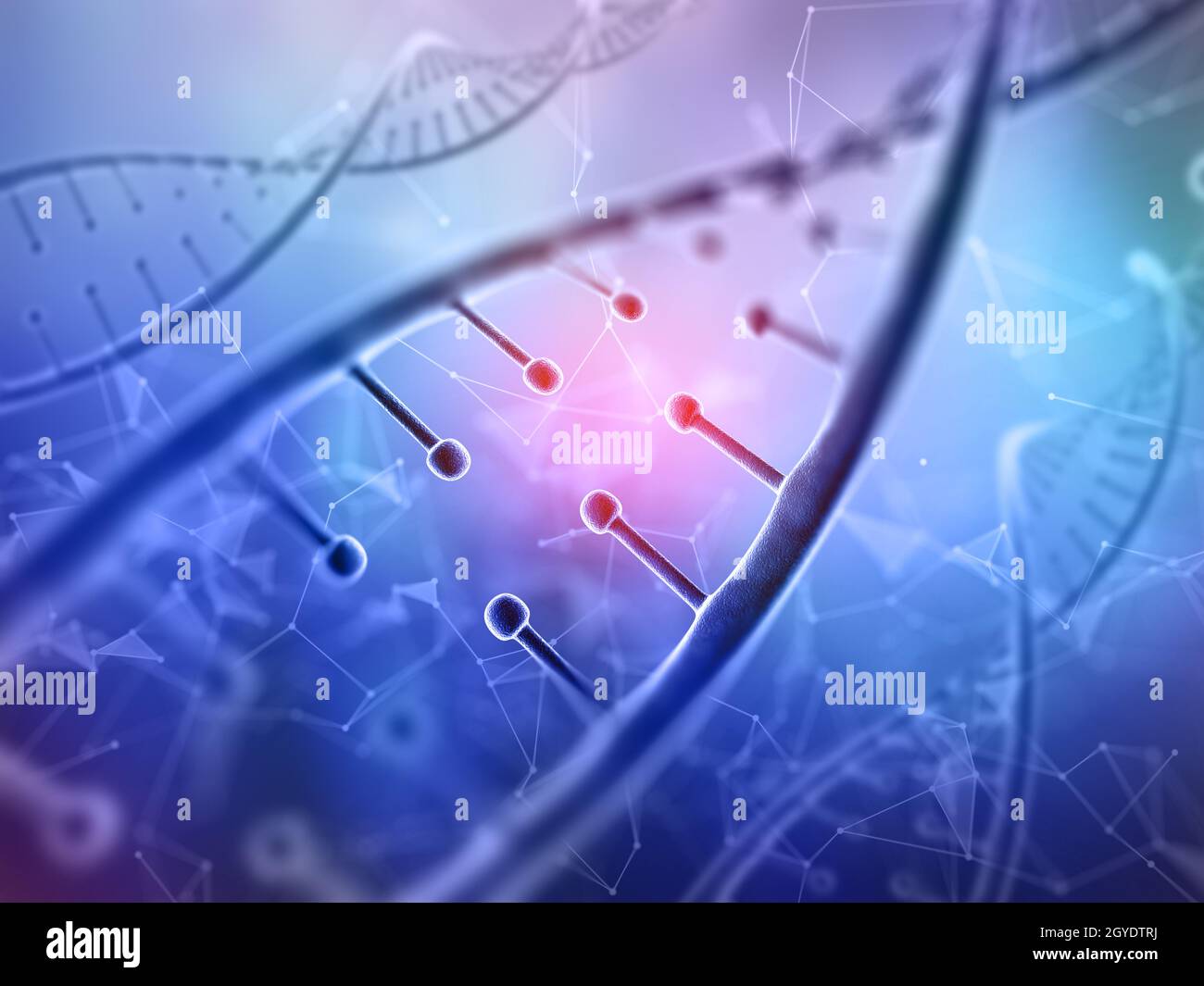3D render of a medical background with close up of a DNA strands on low ...