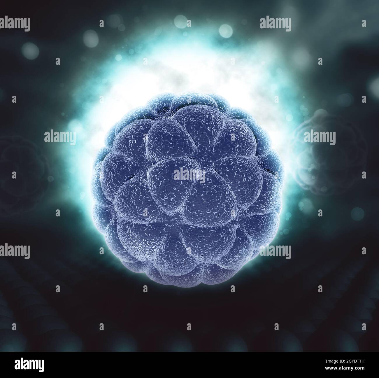 3D render of a medical background with glowing abstract virus cell ...