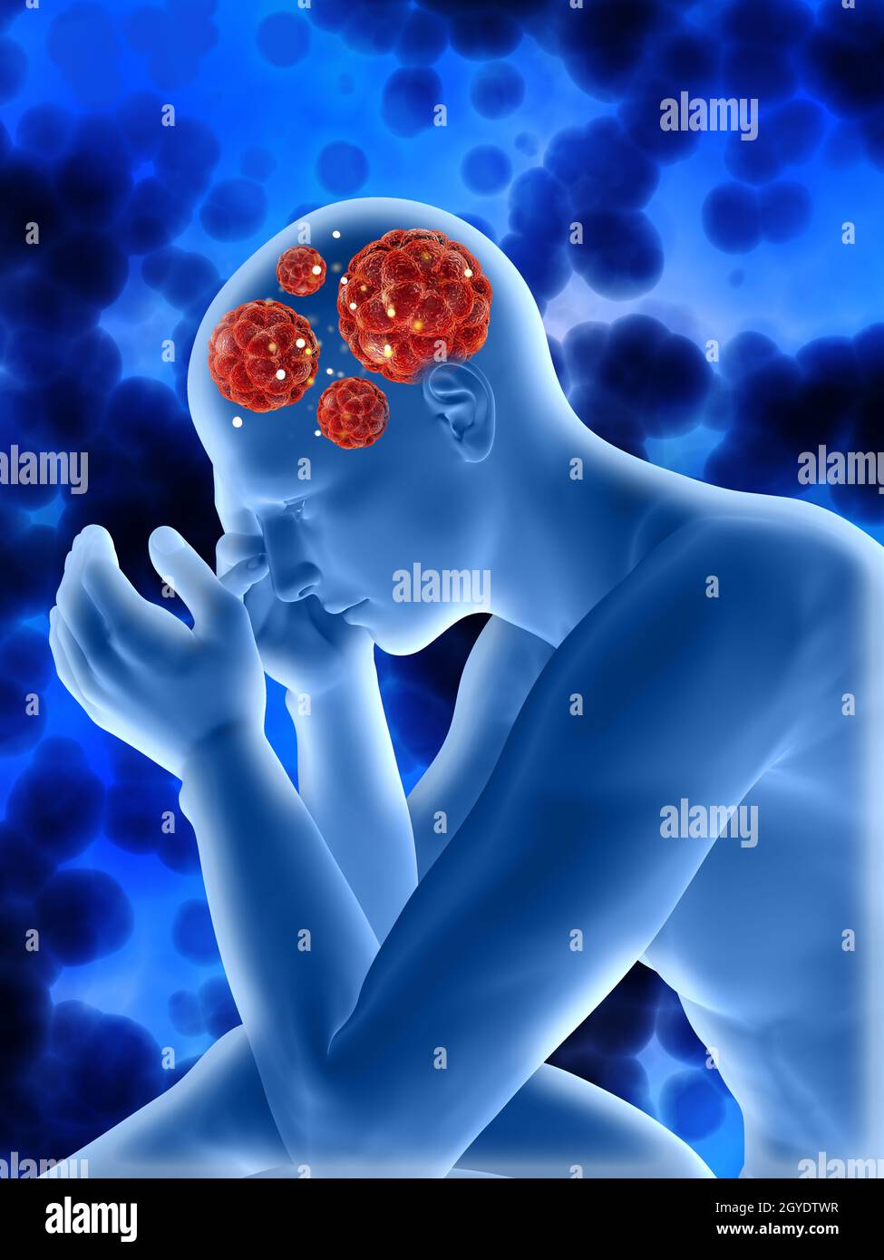 3D render of a medical background with male figure showing virus cells ...
