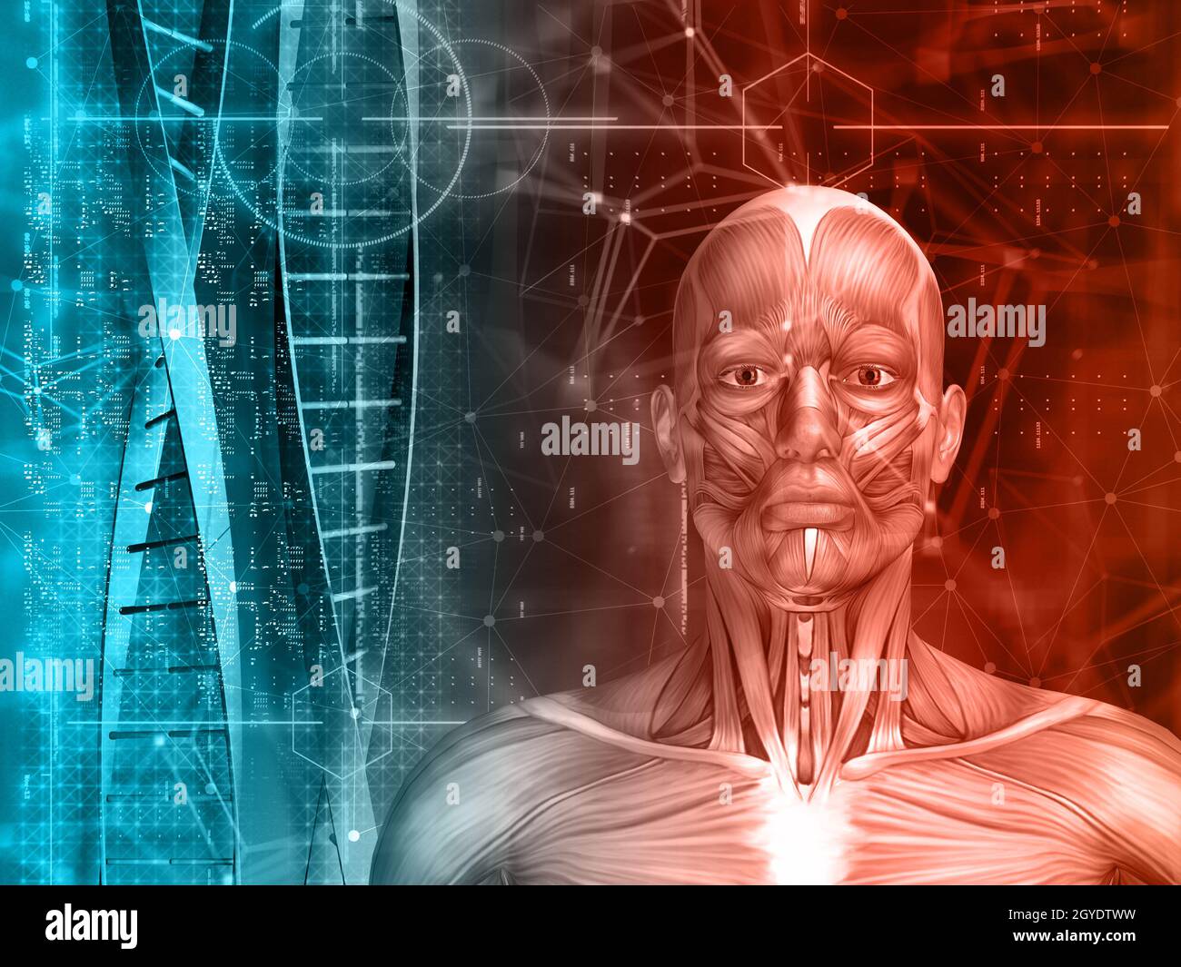 3D render of a medical background with male figure, DNA strands and ...