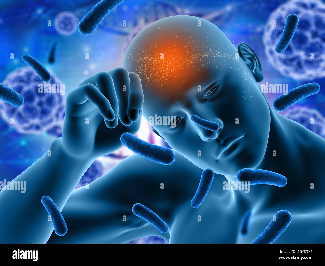 3D render of a medical background with male figure with head ...