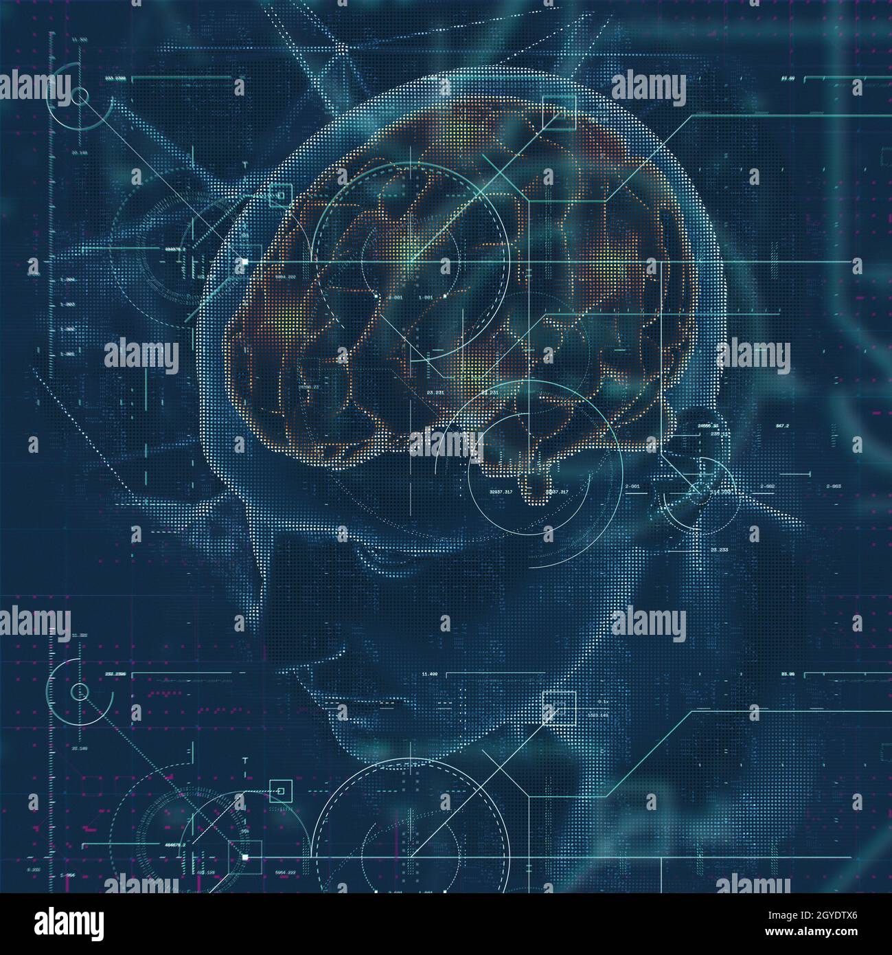 3D render of a medical background with male figure with brain ...