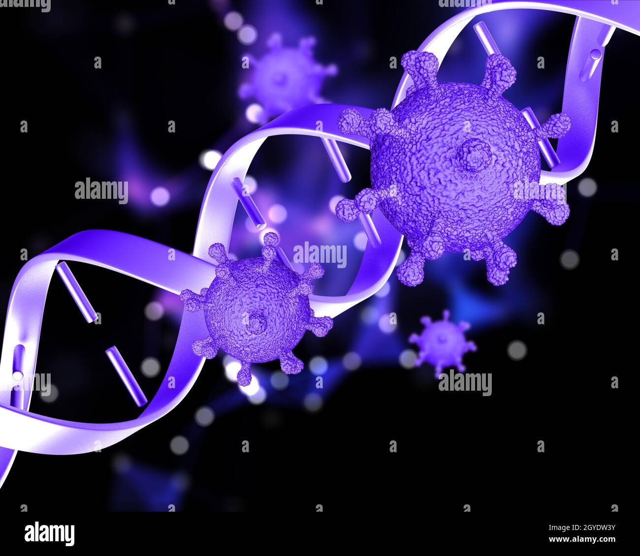 3D render of a medical background with virus cells and DNA strand Stock ...