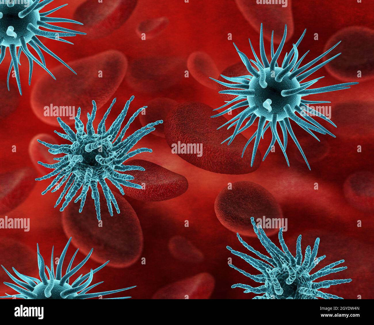 3D render of a medical background with virus cells and blood cells ...