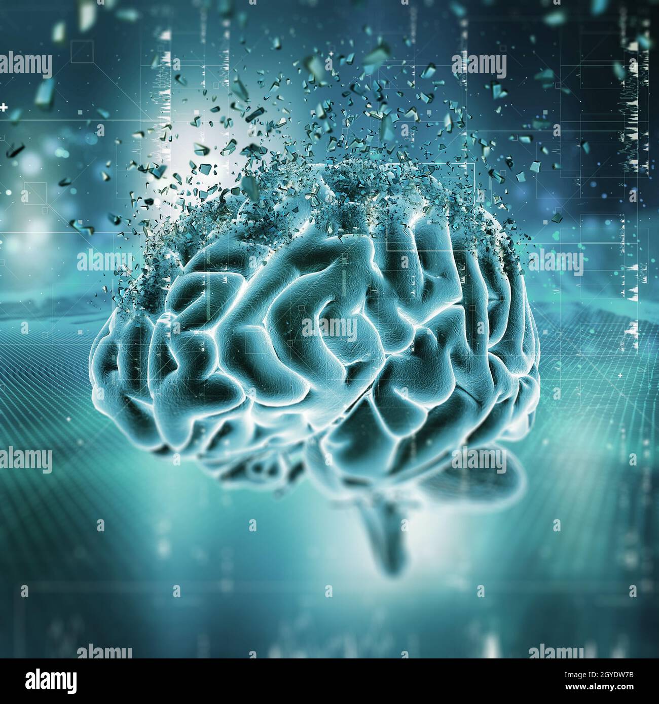 3D render of a medical image showing a brain shattering Stock Photo - Alamy